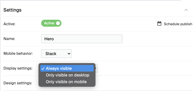 Content Blocks settings options